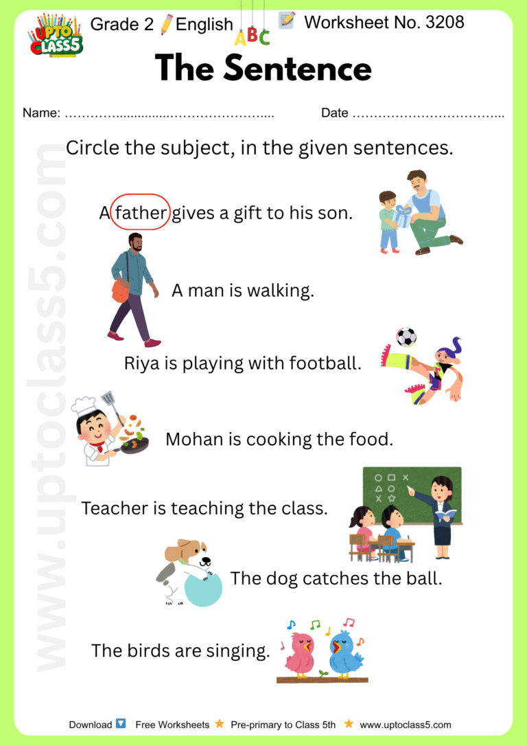 Grade 2 – English | The Sentence | Worksheet no. 3208 - Upto Class 5