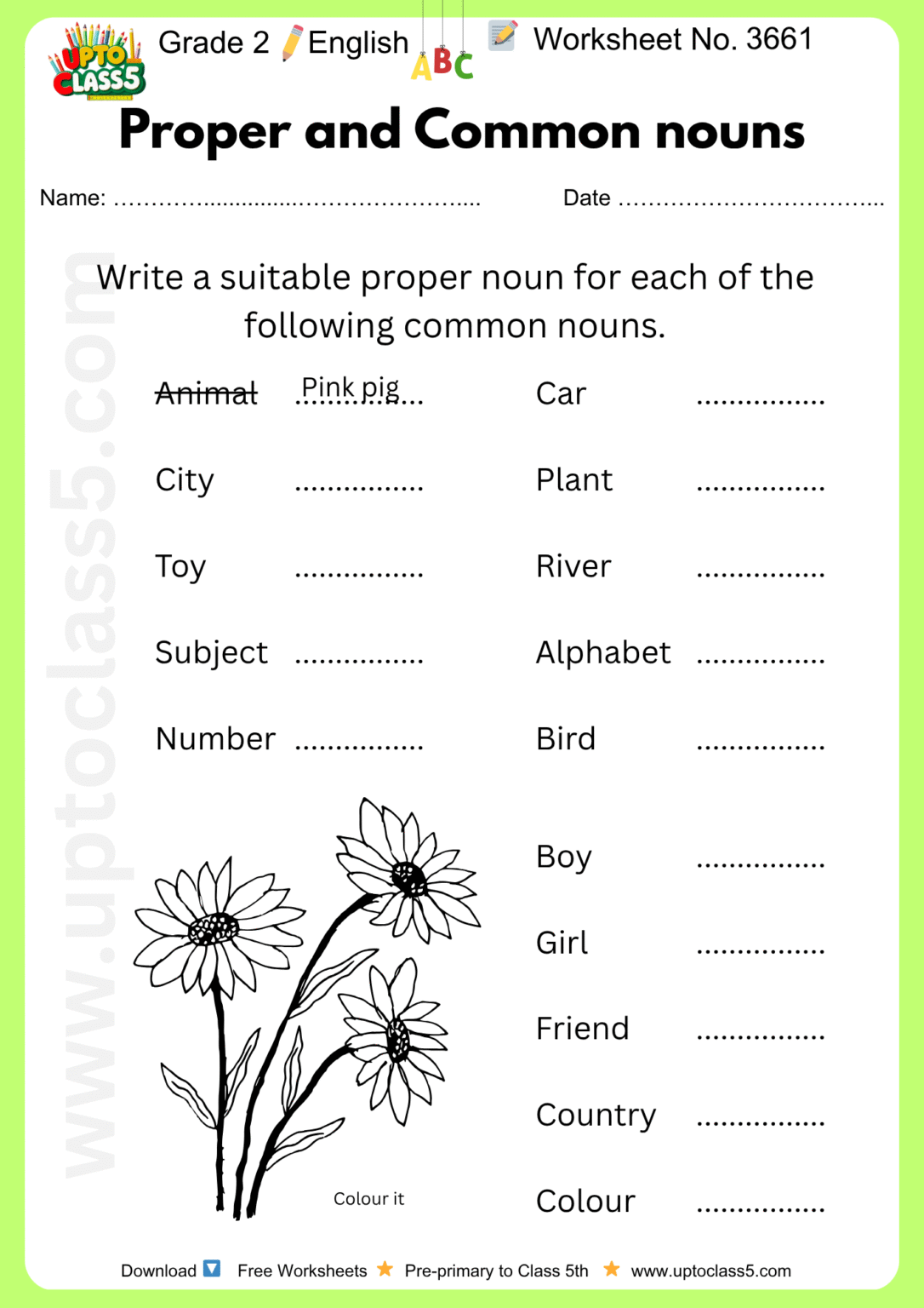 Grade 2 – English | Nouns | Worksheet no. 3661 - Upto Class 5