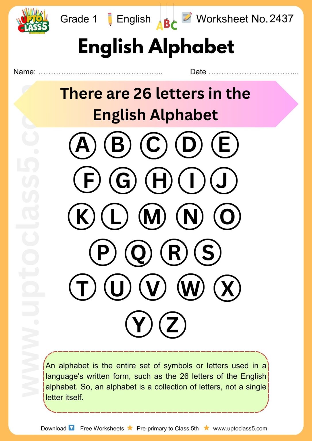 Grade 1 - English | Letters of the English Alphabet | Worksheet no ...