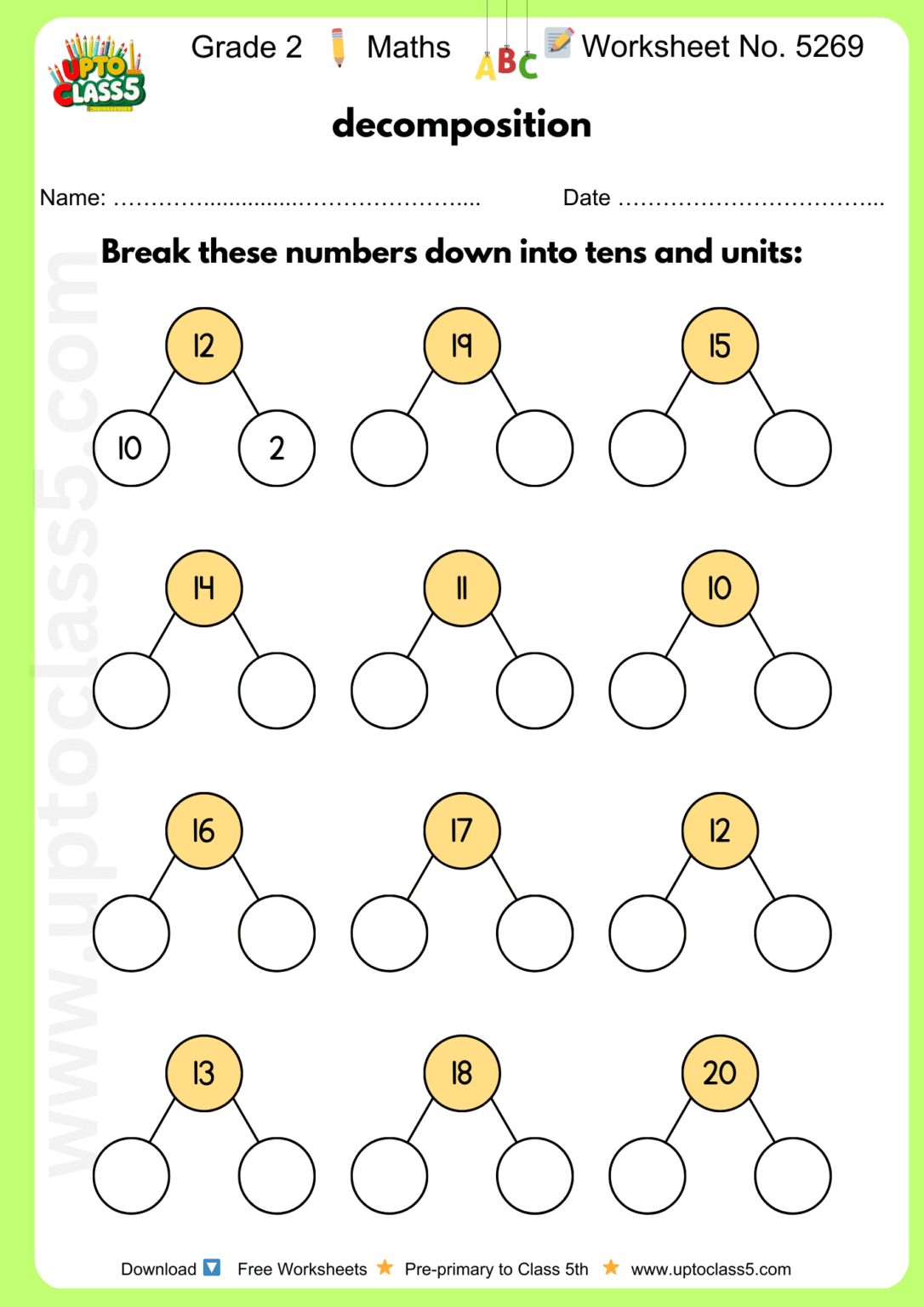 Grade 2 Maths Worksheet | Decomposition | No. 5269 - Upto Class 5