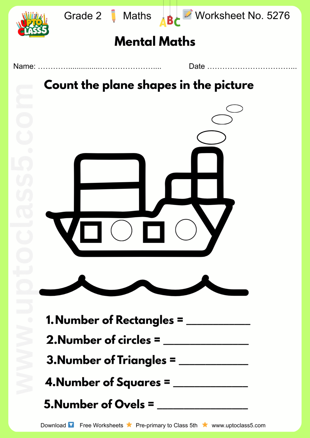 Grade 2 Maths Worksheet | Mental Maths | No. 5276 - Upto Class 5