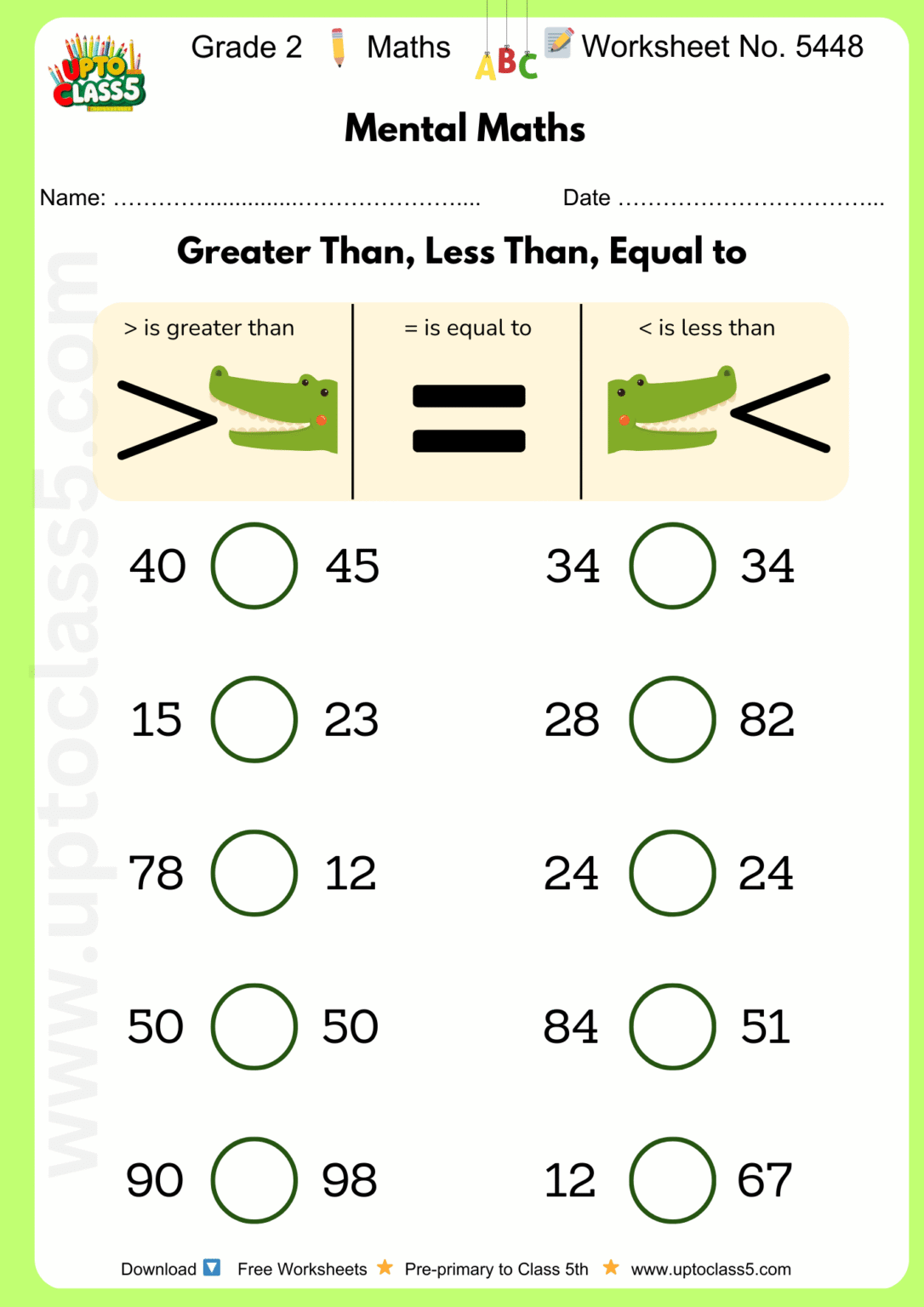 Grade 2 Maths Worksheet | Mental Maths | No. 5448 - Upto Class 5