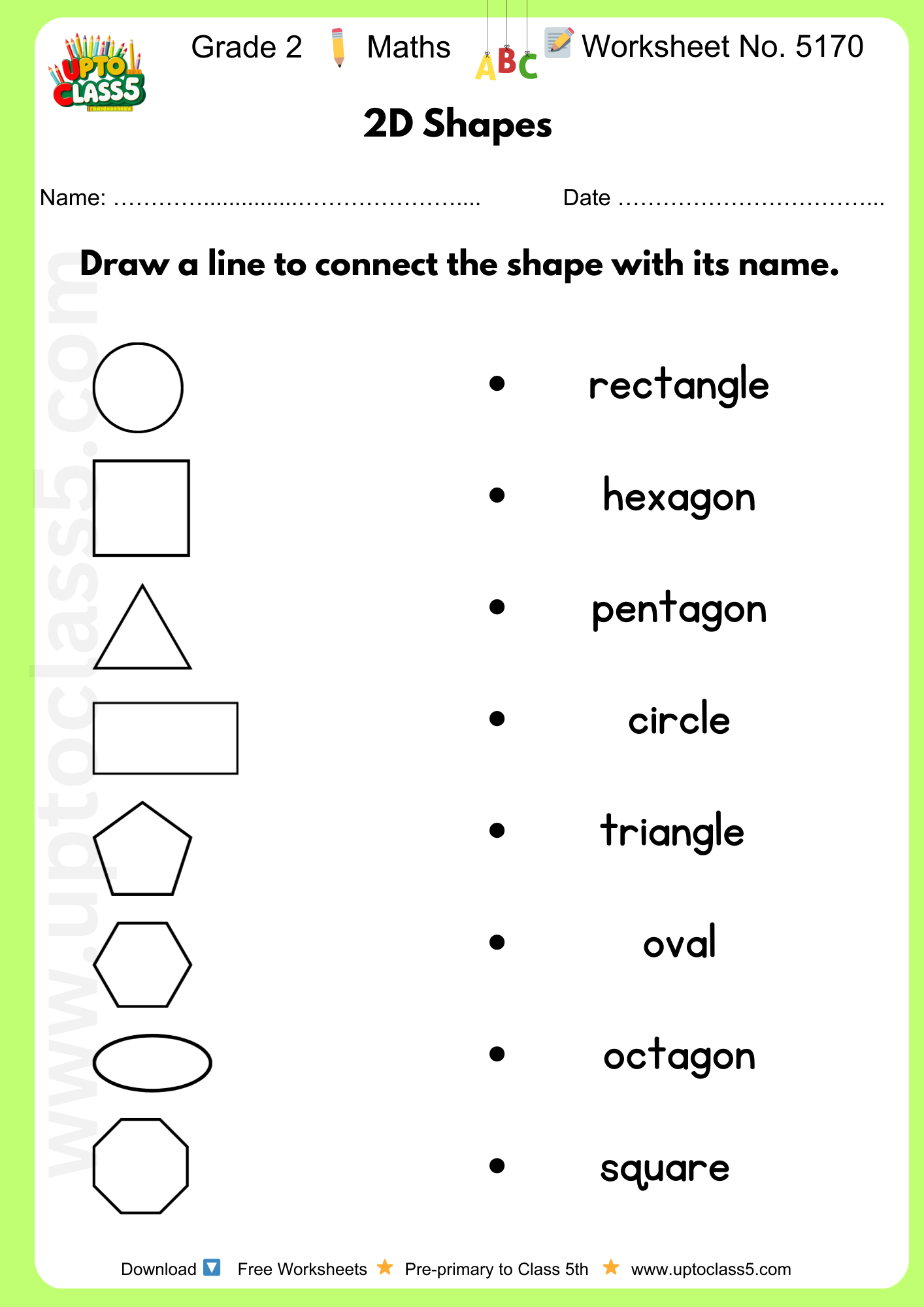 Grade 2 Maths Worksheet | 2D Shapes | No. 5170 - Upto Class 5