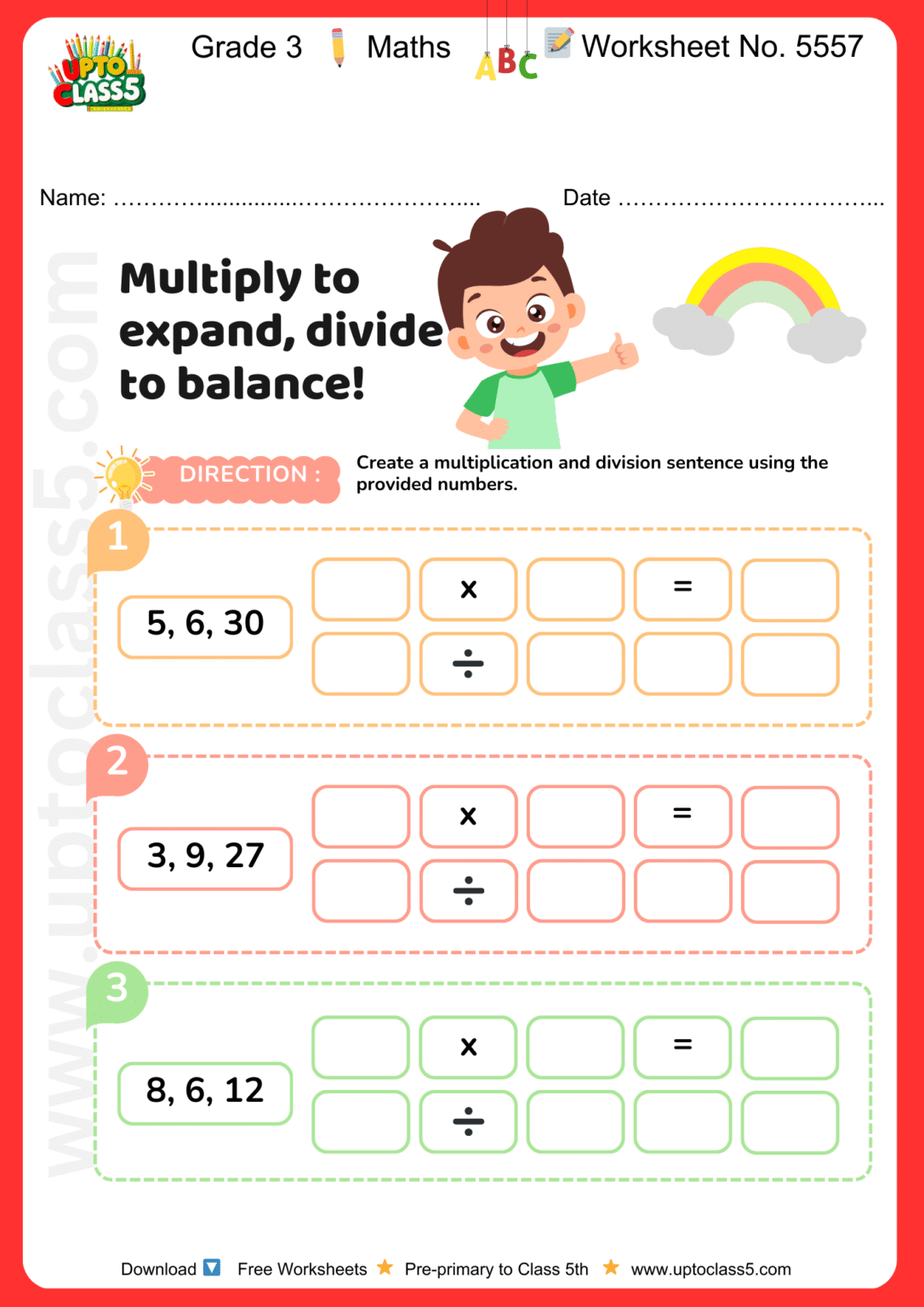 Grade 3 Maths Worksheet | Multiplication & Division | No. 5557 - Upto ...